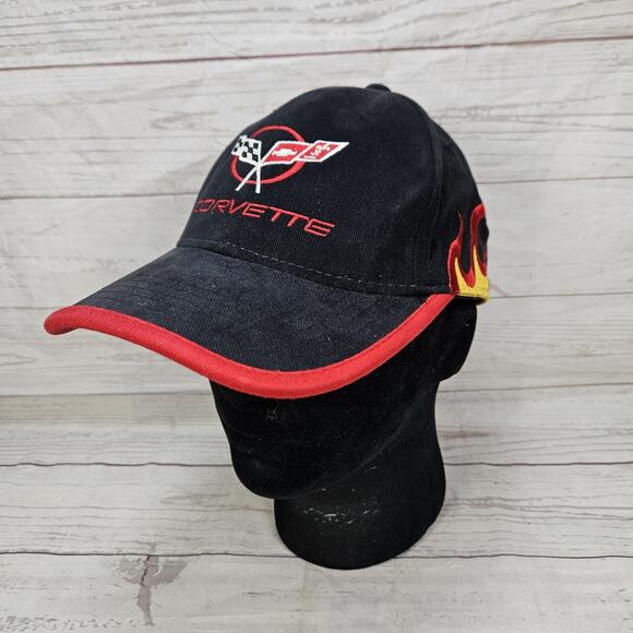 Corvette | Accessories | Corvette Hat Black Flames Cap Embroidered Logo ...